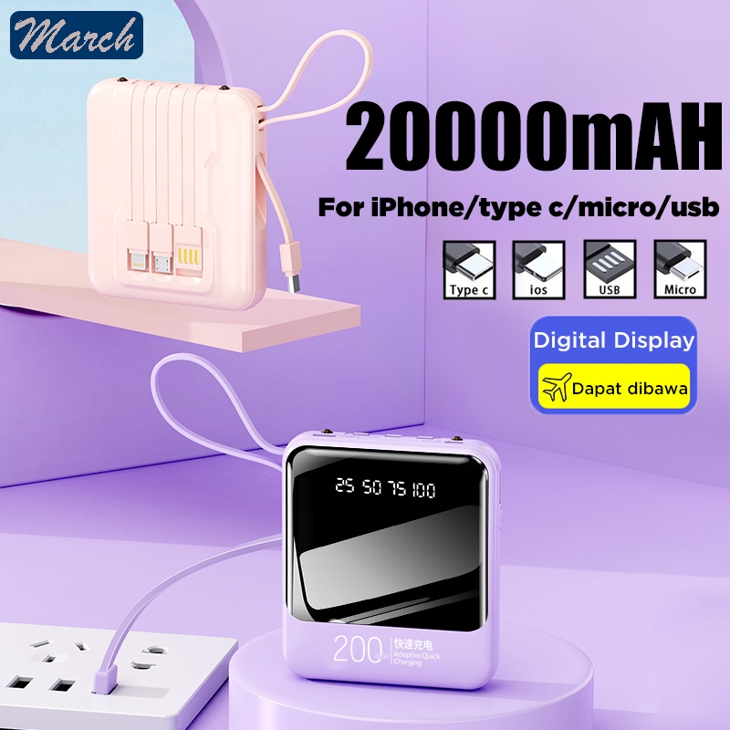 Jual Power Bank 20000mah Fast Charging mini Powerbank with 4 Kabel ...