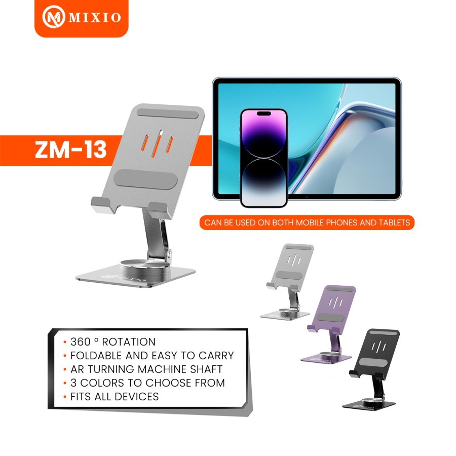 Jual MIXIO ZM-13 METAL ROTATING FOLDABLE PHONE STAND HOLDER DUDUKAN HP ...