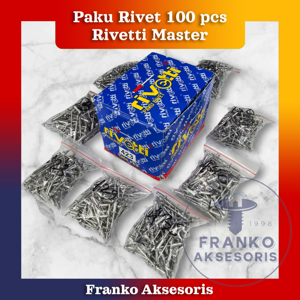 Jual Paku Rivet 100 Biji RIVETTI MASTER 3,2 mm 4 mm 423 429 435 440 450 ...