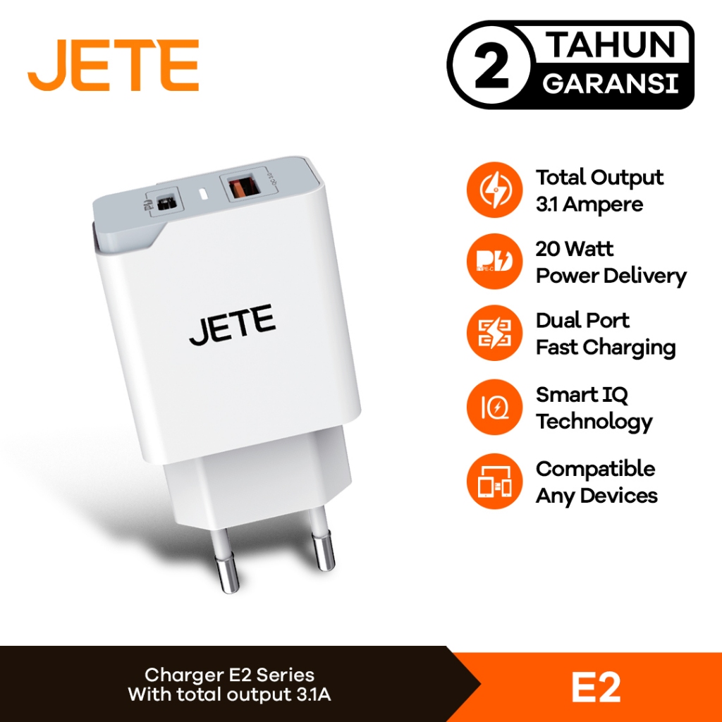 Jual JETE E2 Charger 3.1A Dual Output Power Delivery and Quick Charger ...