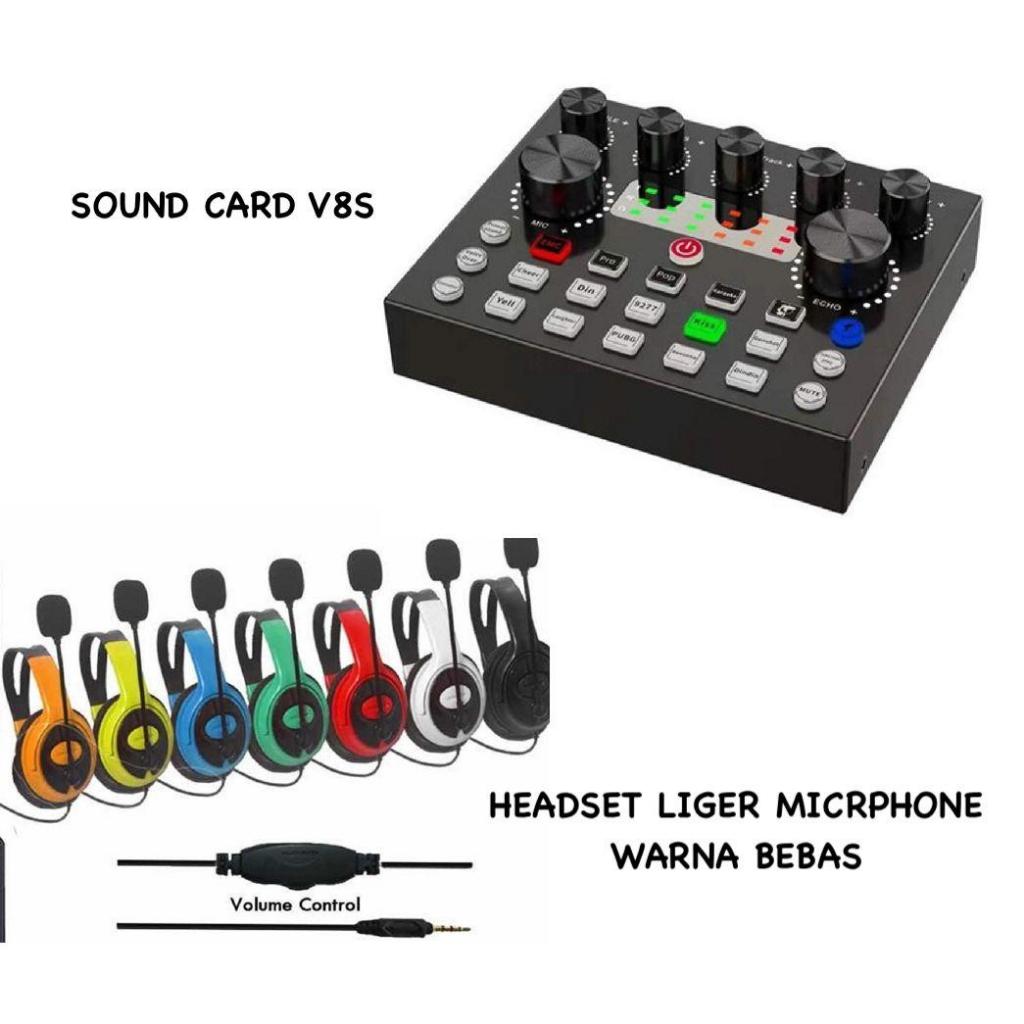 Jual KMP - Paket pemula sound card V8s dan headset bando liger ...