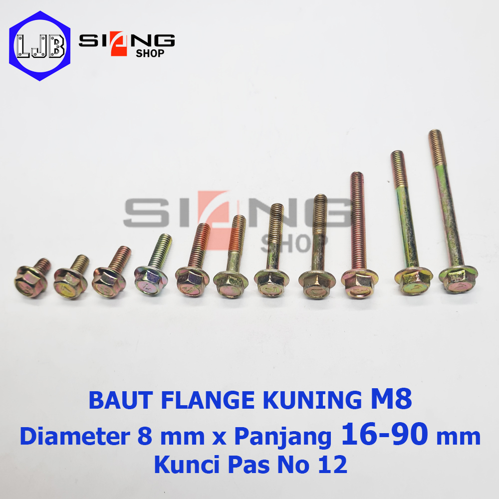 Jual Baut Flange Kuning M8 Panjang 16 sd 90mm | Shopee Indonesia