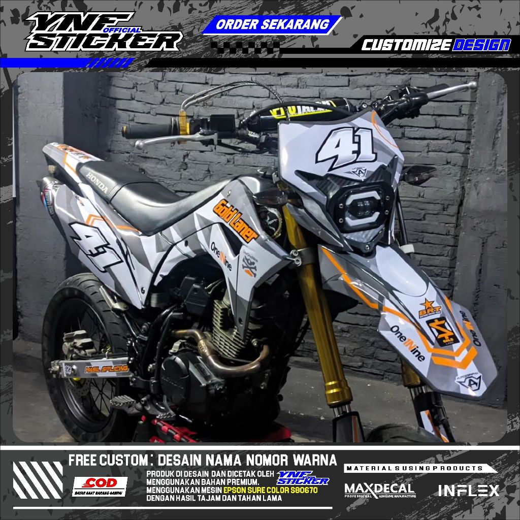 Jual DECAL STRIPING HONDA CRF 150L PUTIH ABU BAHAN GLOSSY BEBAS CUSTOM FULL BODY | Shopee Indonesia