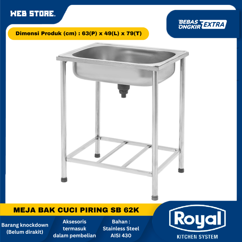 Jual Meja Bak Cuci Piring Portable Royal Kitchen Sink SB 62K Stainless ...