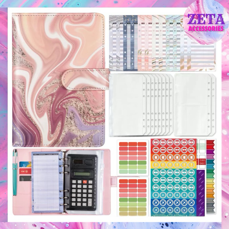 Jual ZETA BN01 - Binder kulit keuangan A6 6 ring motif marble full set ...