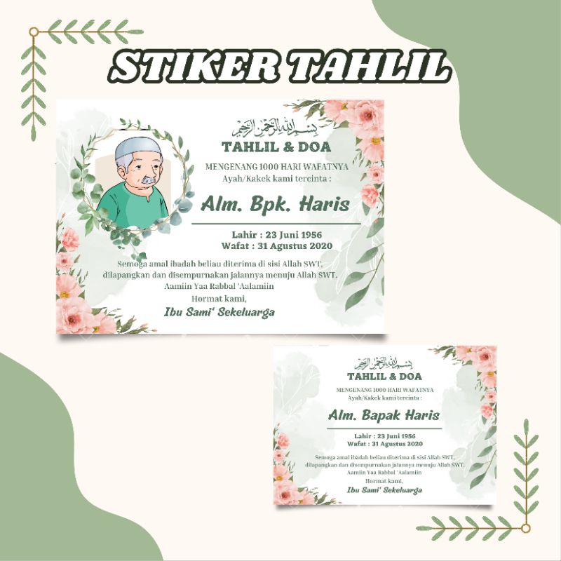 Jual Stiker GLOSSY TAHLIL / WAFAT/ MENINGGAL/ Stiker Nasi Kotak Acara ...