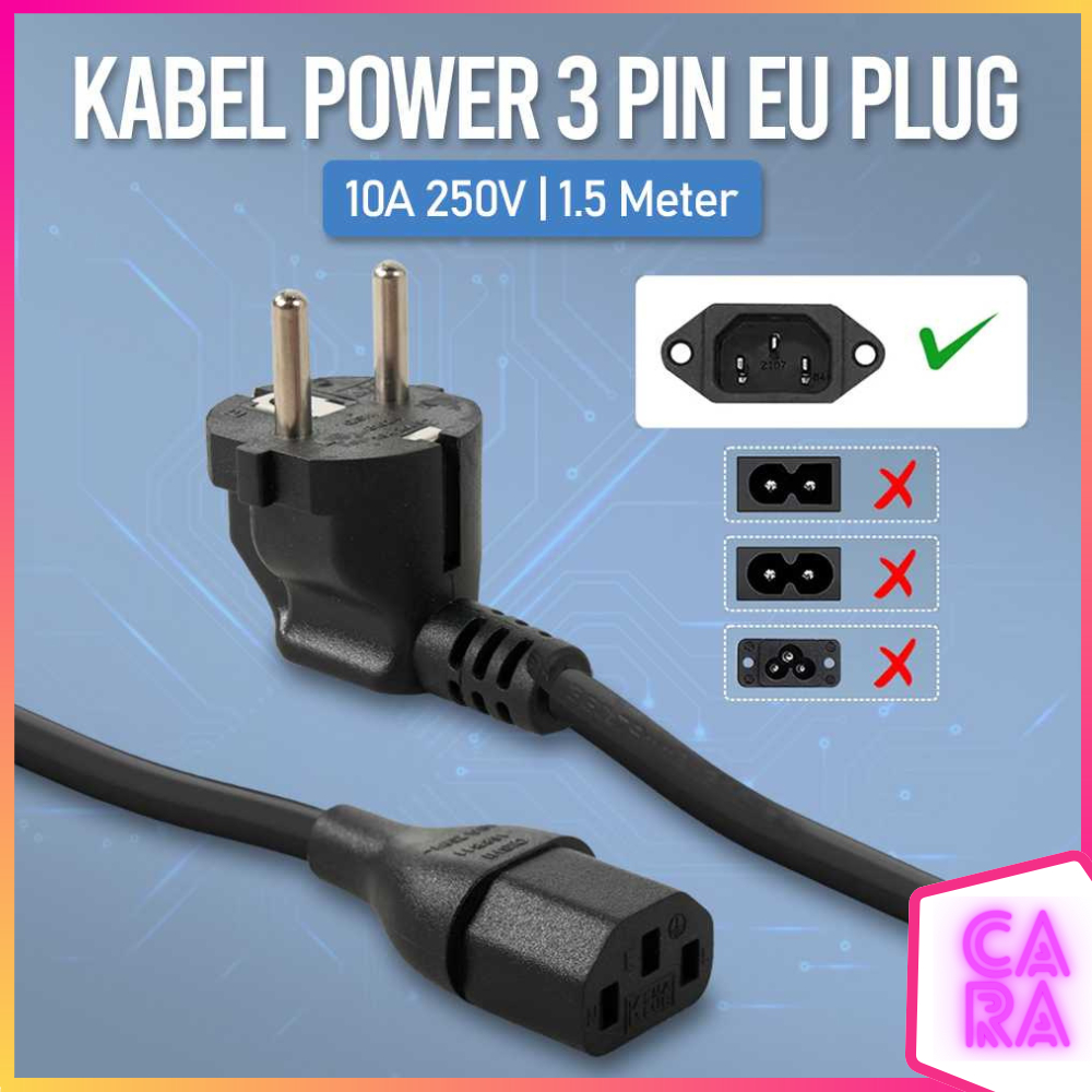 Jual Kabel Power CPU 3 Pin 10A 250V EU Plug 168B11 | Shopee Indonesia