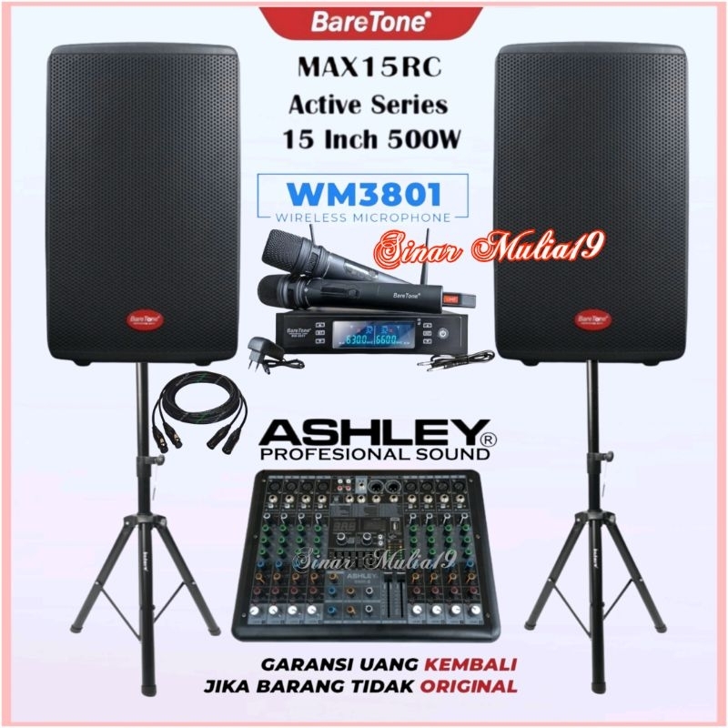 Jual Paket Sound System Speaker Aktif BareTone MAX15RC Mixer Ashley SMR ...