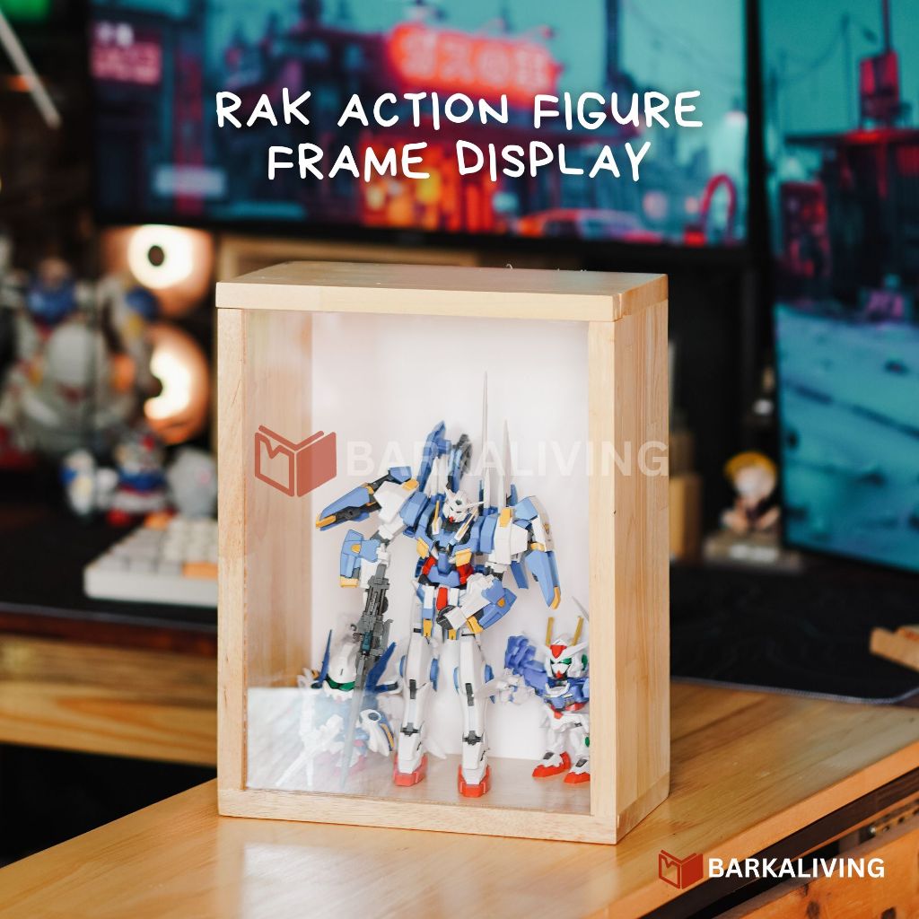 Jual Rak Action Figure Mainan Gundam Organizer Frame Kayu Display ...
