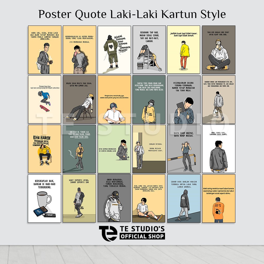 Jual Poster Dinding Kutipan Laki-Laki Style Kartun Isi 24 Pcs Pajangan ...