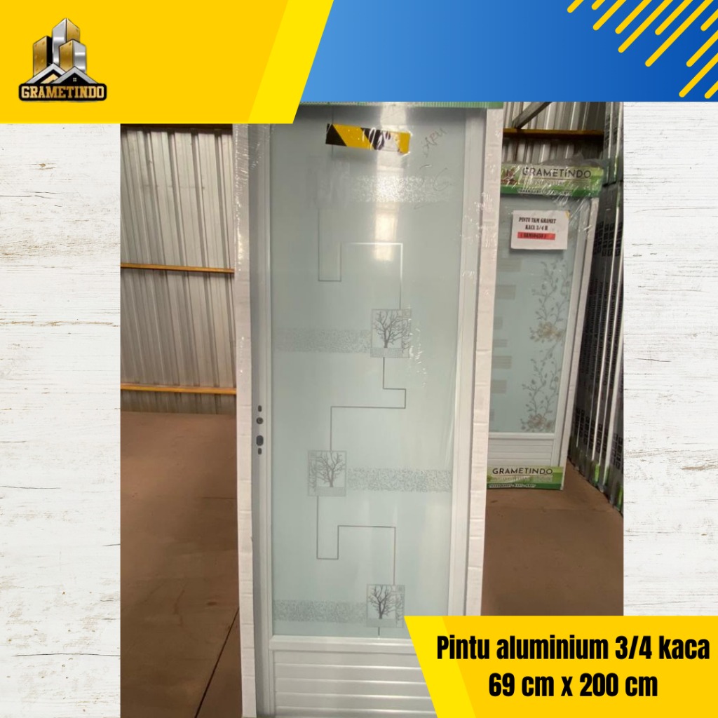 Jual Pintu kamar mandi aluminium putih kaca 3/4 Metro | Shopee Indonesia