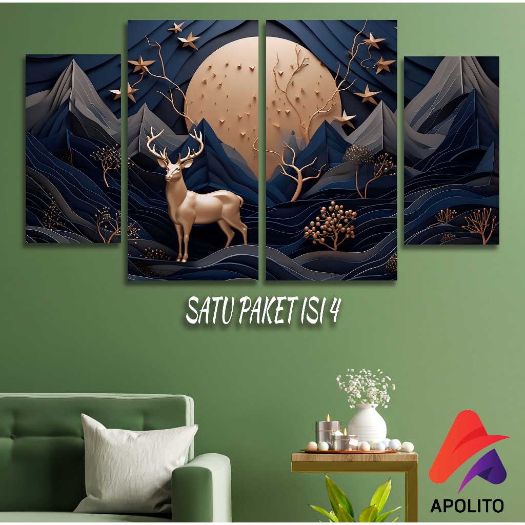 Jual HIASAN DINDING PEMANDANGAN RUSA SET ISI 4 AESTHETIC BLACK DEER ...