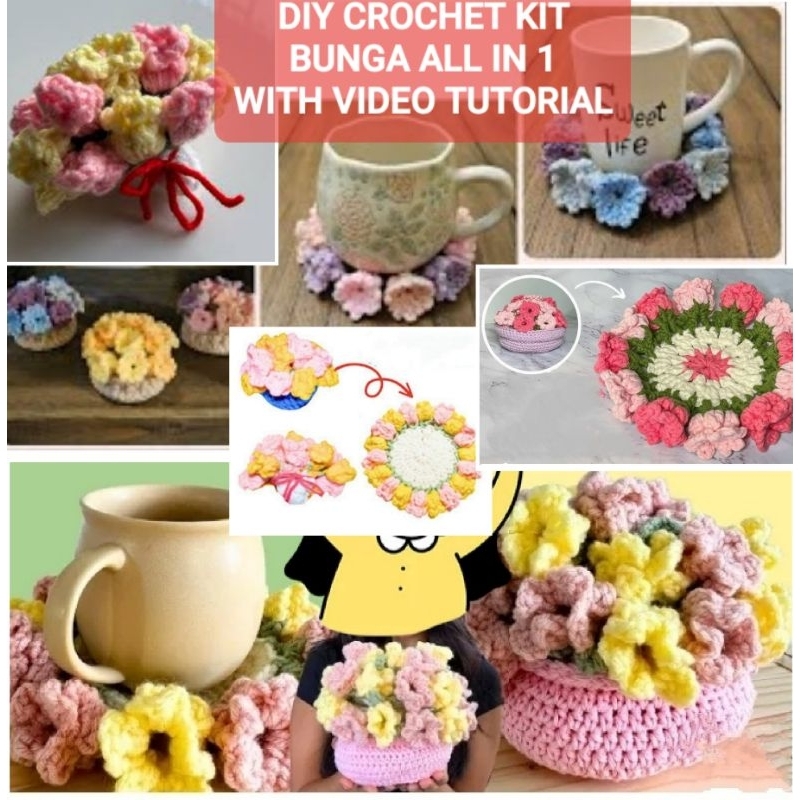 Jual DIY CROCHET KIT BUNGA 2 IN 1 WITH VIDEO TUTORIAL | Shopee Indonesia
