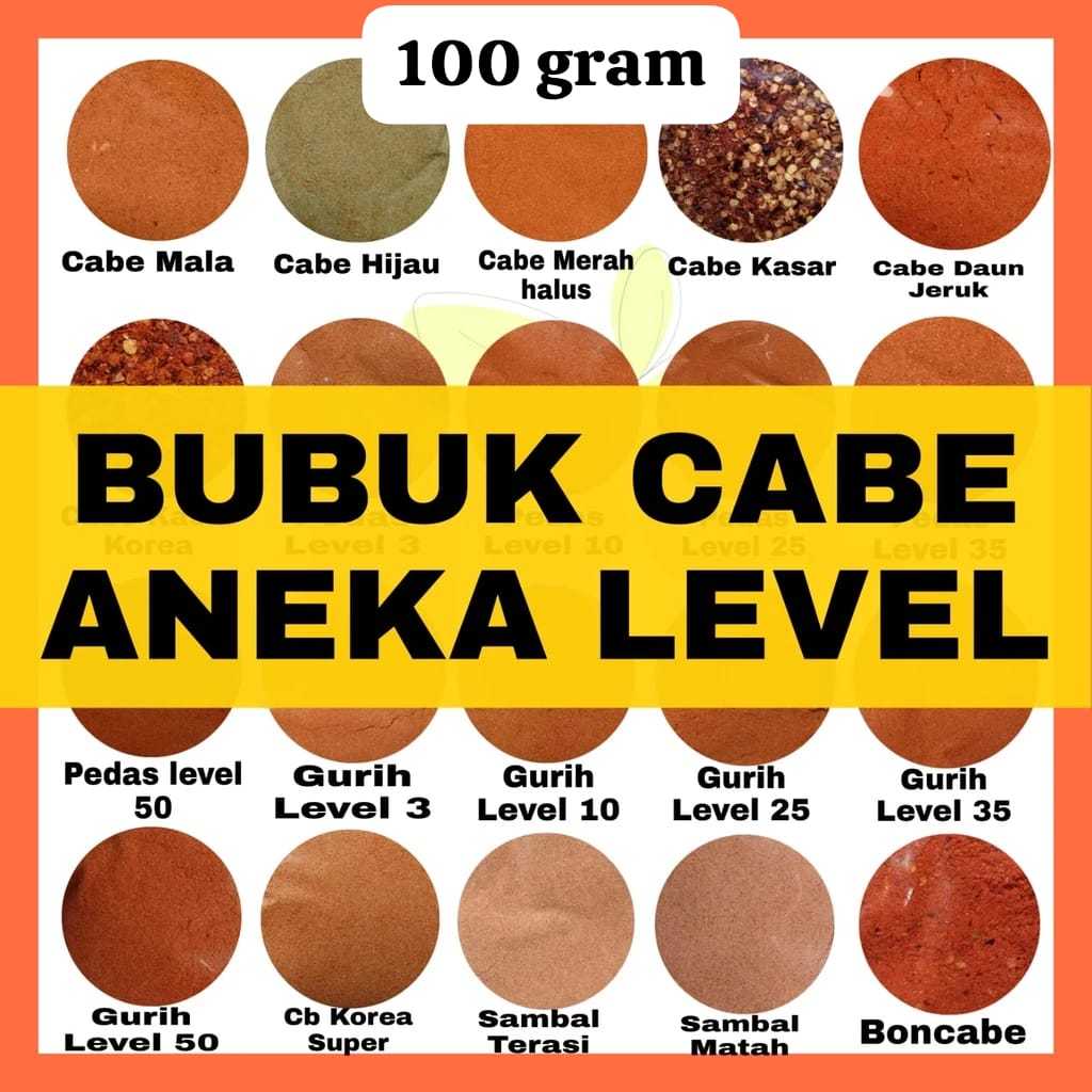 Jual Bubuk Cabe Aneka Level 100 gram Cabai Extra Pedas Dahsyat Pedas ...