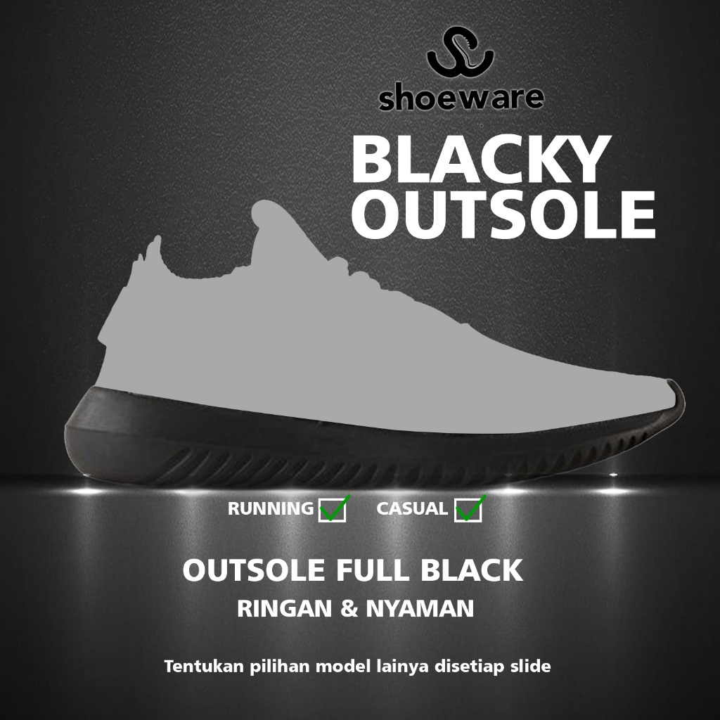 Jual PROMO OUTSOLE HITAM RUNING KASUAL SPORT BLACKY OUTSOL SEPATU SOL ...