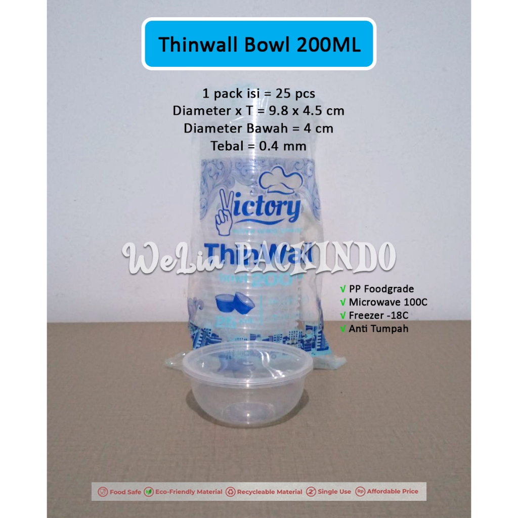 Jual Thinwall Bowl Bulat 200ml Victory DM / Food Container / Wadah ...