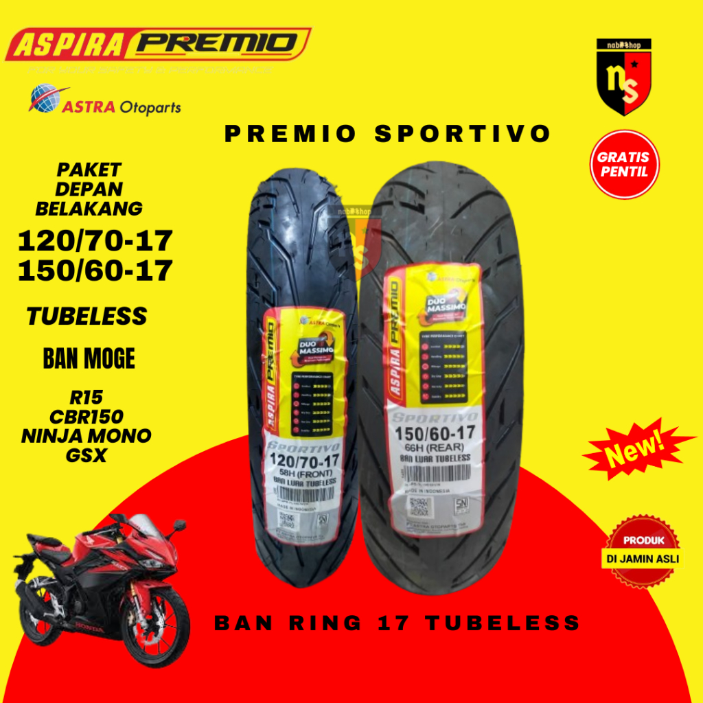 Jual Paket Ban Motor Sport 120 70 & 150 60 ring 17 Aspira Premio Sportivo CBR Ninja FI 250 R25 ...