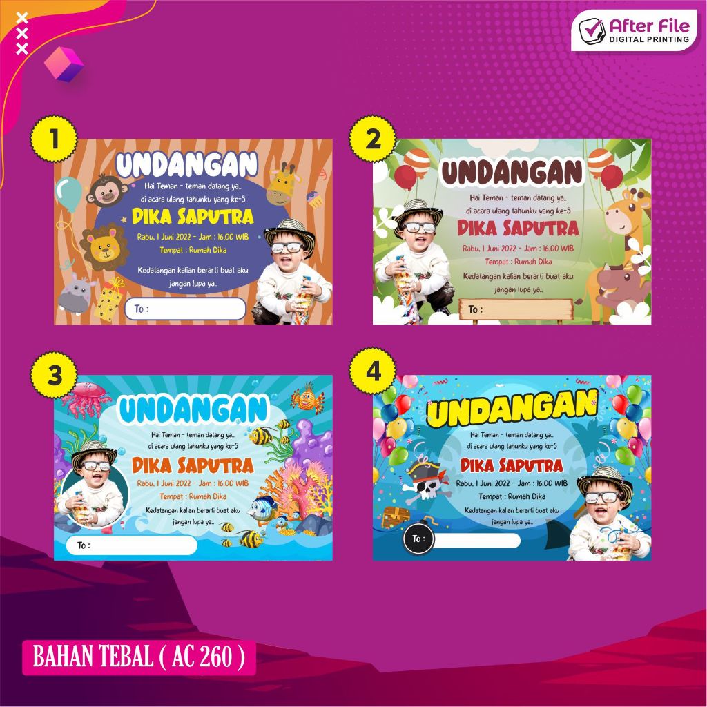 Jual Kartu Undangan ultah ulang tahun anak custom (FREE PLASTIK) | Shopee Indonesia