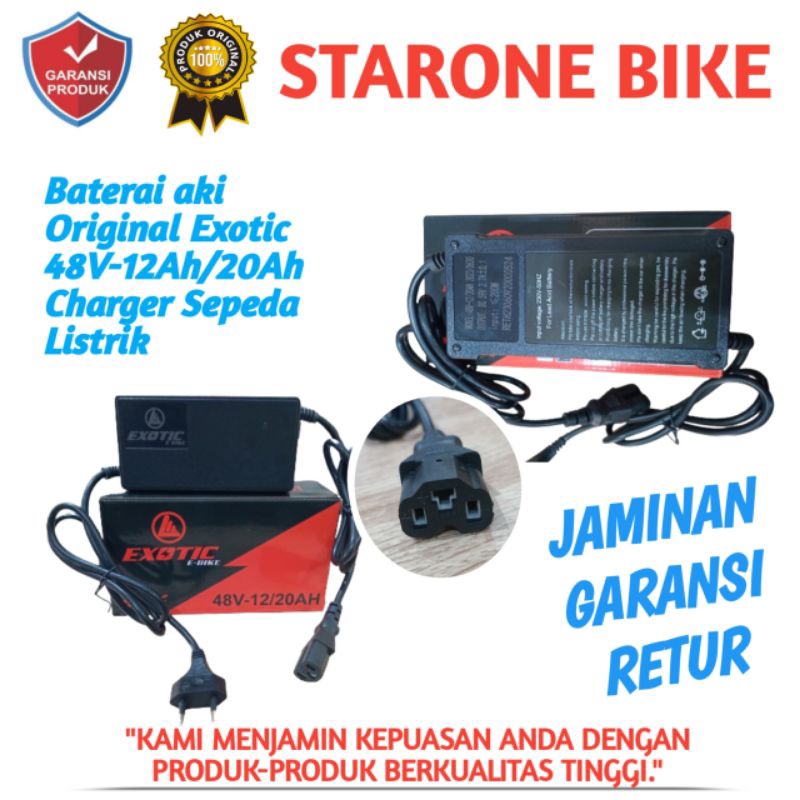Jual Baterai aki Original Exotic 48V-12Ah/20Ah Charger Sepeda Listrik | Shopee Indonesia