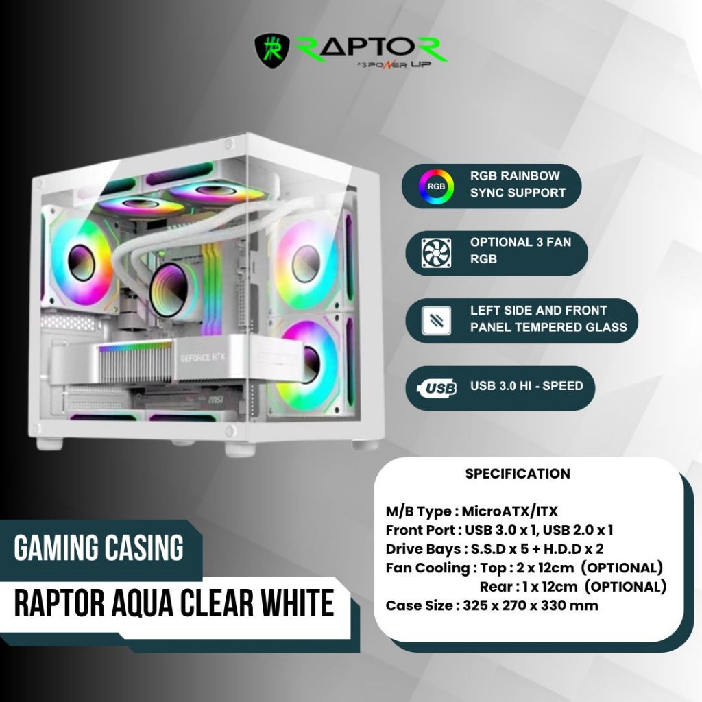 Jual Casing Gaming Raptor GLASS FLOW Q Series White M-ATX / ITX - Casing Gaming | Shopee Indonesia