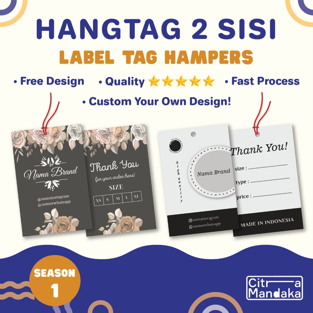 Jual Hang Tag Custom 2 Sisi Free Design | Tag Label Baju | Tag Baju ...