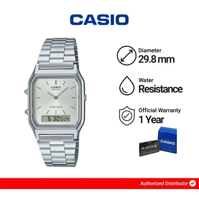 Jual Jam Tangan Unisex Casio AQ-230A-7AMQY Digital Analog Dial Stainless Steel Band | Shopee ...