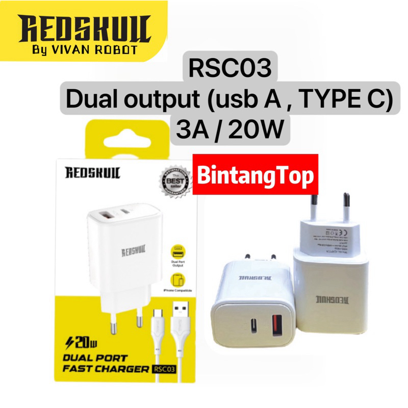 Jual REDSKULL RSC03 dual output / adapter charger REDSKULL RSC03 dual output (USB A / USB C) 3A ...