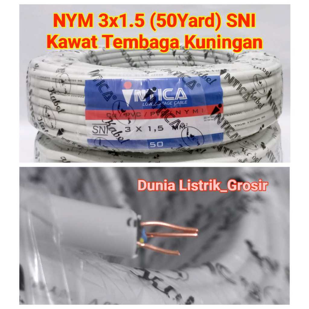 Jual Kabel Listrik Kawat Engkel Tembaga INTICA Nym 3X1.5 3X1,5 50 Y ...