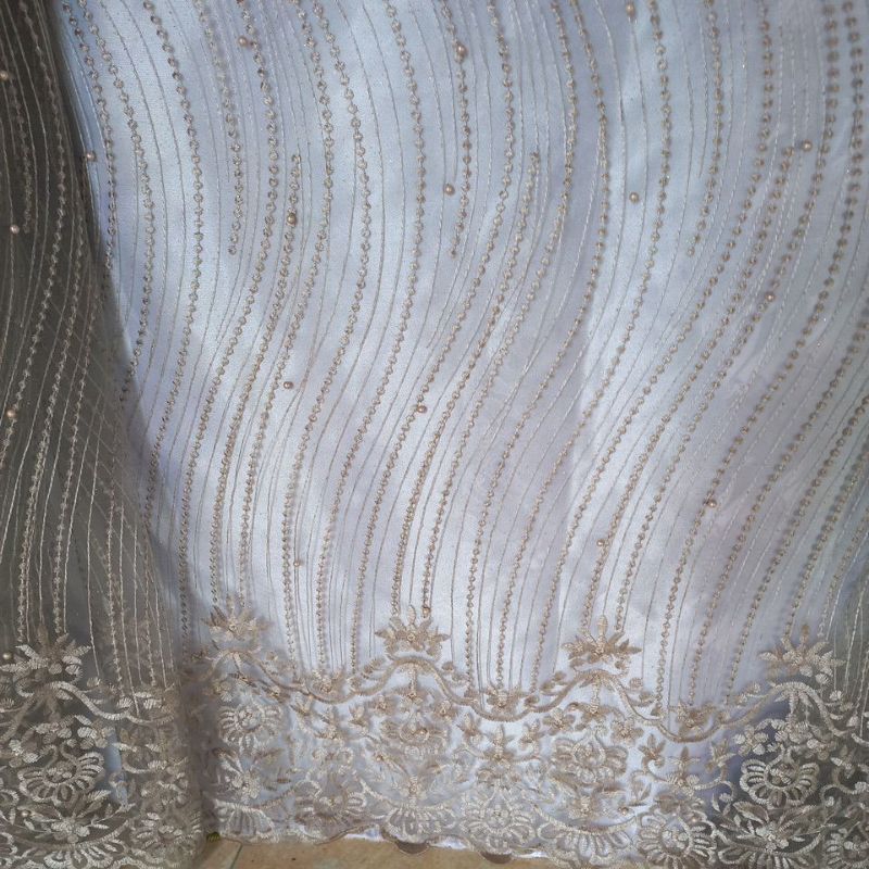 Jual MURAH!!! kain tile meteran full bordir merambat warna cream/kulit ...