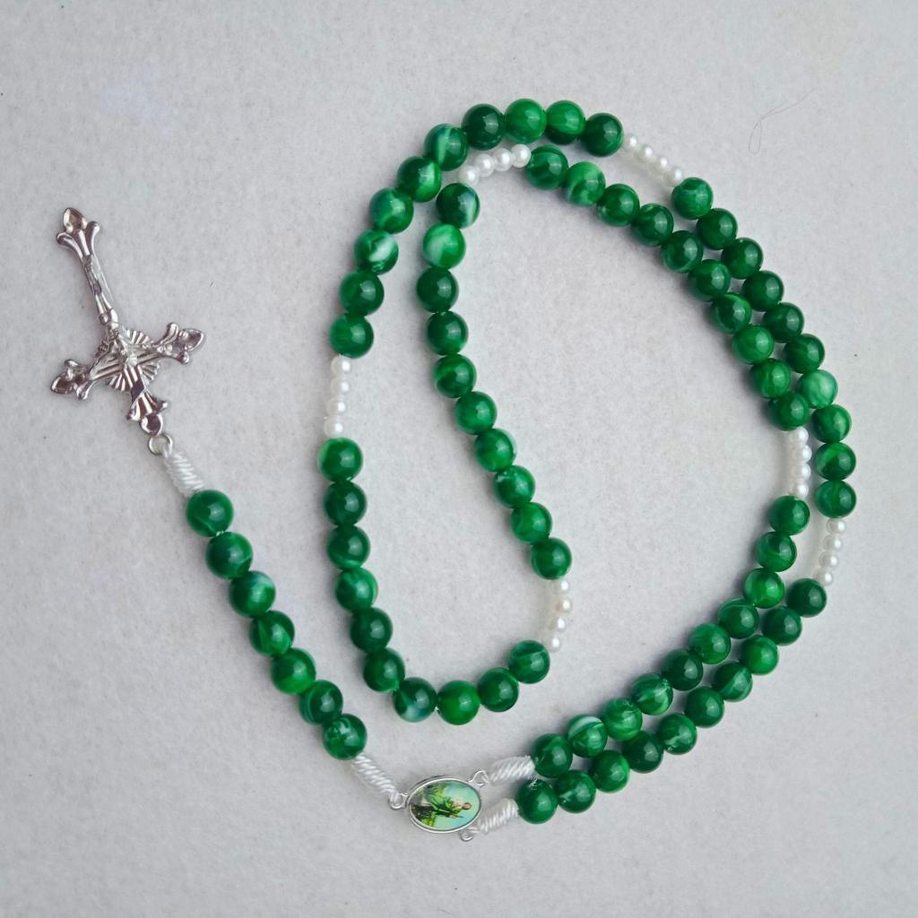 Jual Kalung Rosario 77 bapa kami marmer hijau Tahan karat - cocok dijadikan souvenir katolik ...
