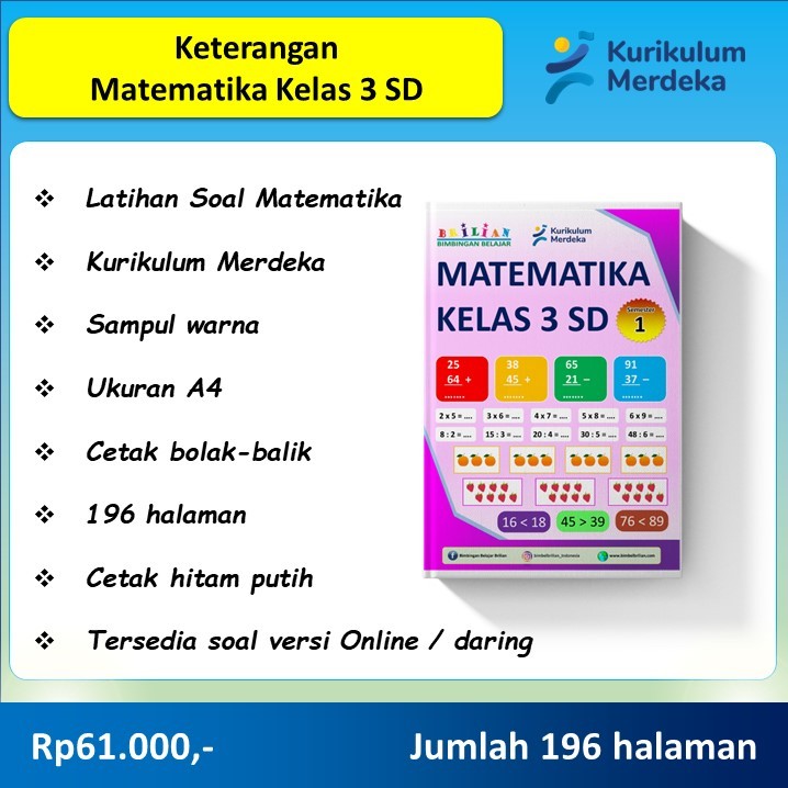 Jual Buku Matematika Kelas 3 SD Semester 1 dan 2 Kurikulum Merdeka | Shopee Indonesia