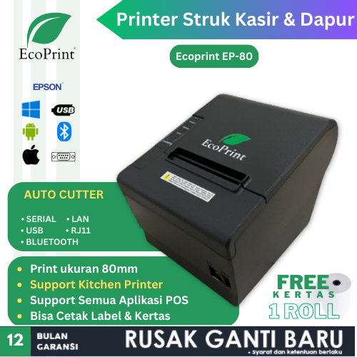 Jual Ecoprint Printer Thermal Kasir POS Auto Cutter 80MM USB BLUETOOTH ...