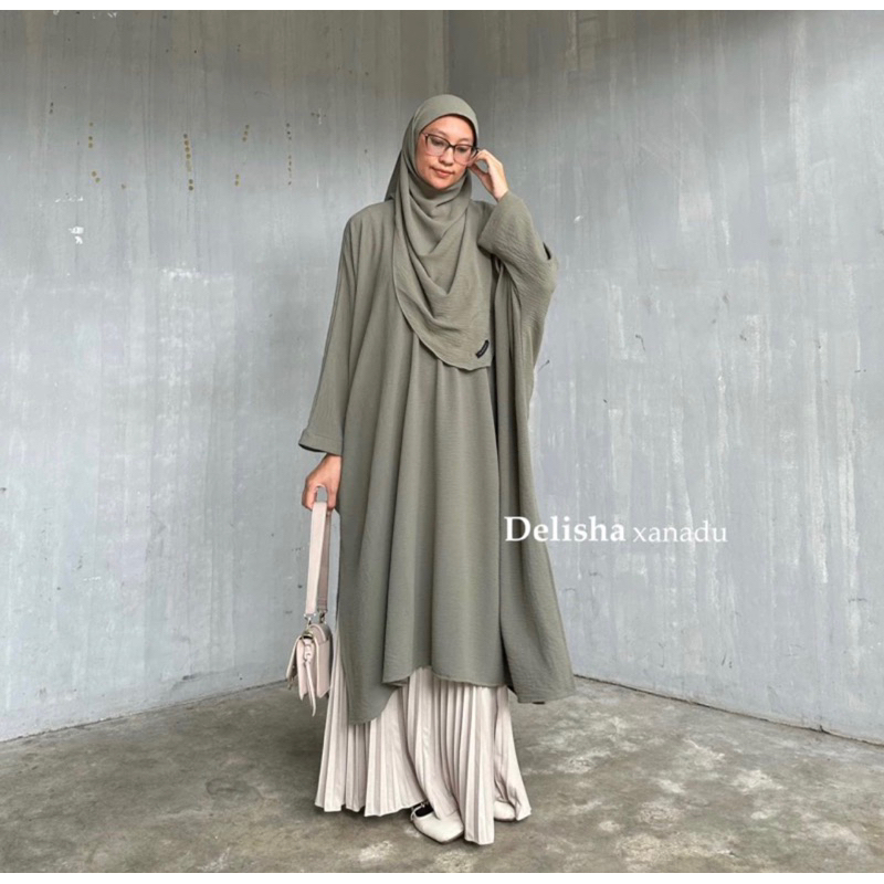 Jual DELISHA KAFTAN TUNIK SET HIJAB TUNIK WANITA SET PASHMINA CRINKLE ...
