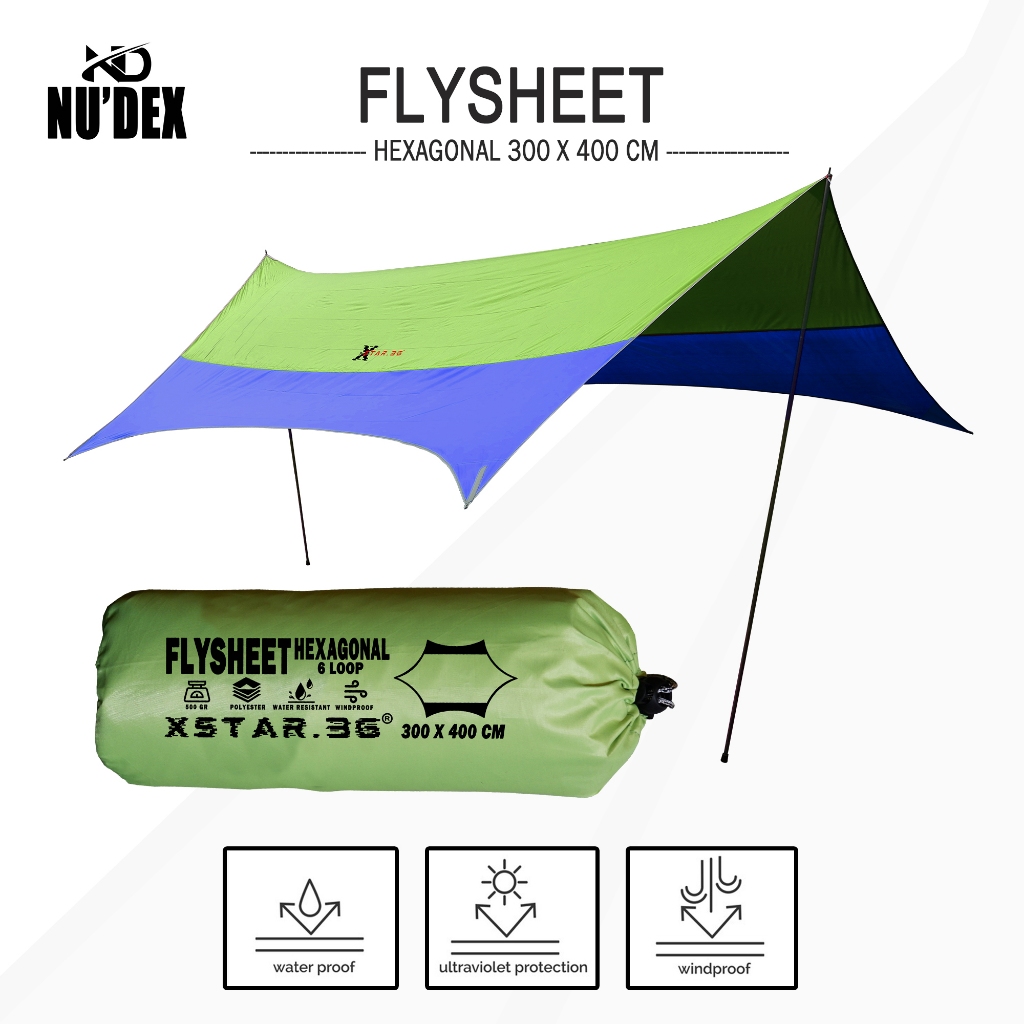 Jual flysheet hexagonal 3x4 flysheet kombinasi wp hexagonal polyester ...