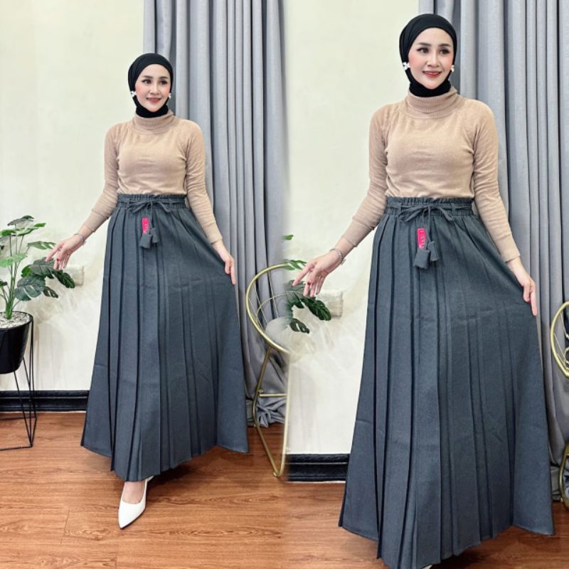 Jual ROK PLISKET SEMI WOLL ROK KERJA PINGGANG KARET ROK KANTOR ROK GURU PINGGANG KARET ROK KERJA ...