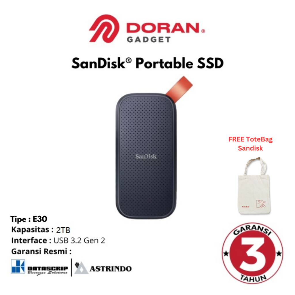 Jual Sandisk Portable SSD E30 2TB Extreme I Speed 520MBps - Garansi Resmi 3 Tahun | Shopee Indonesia