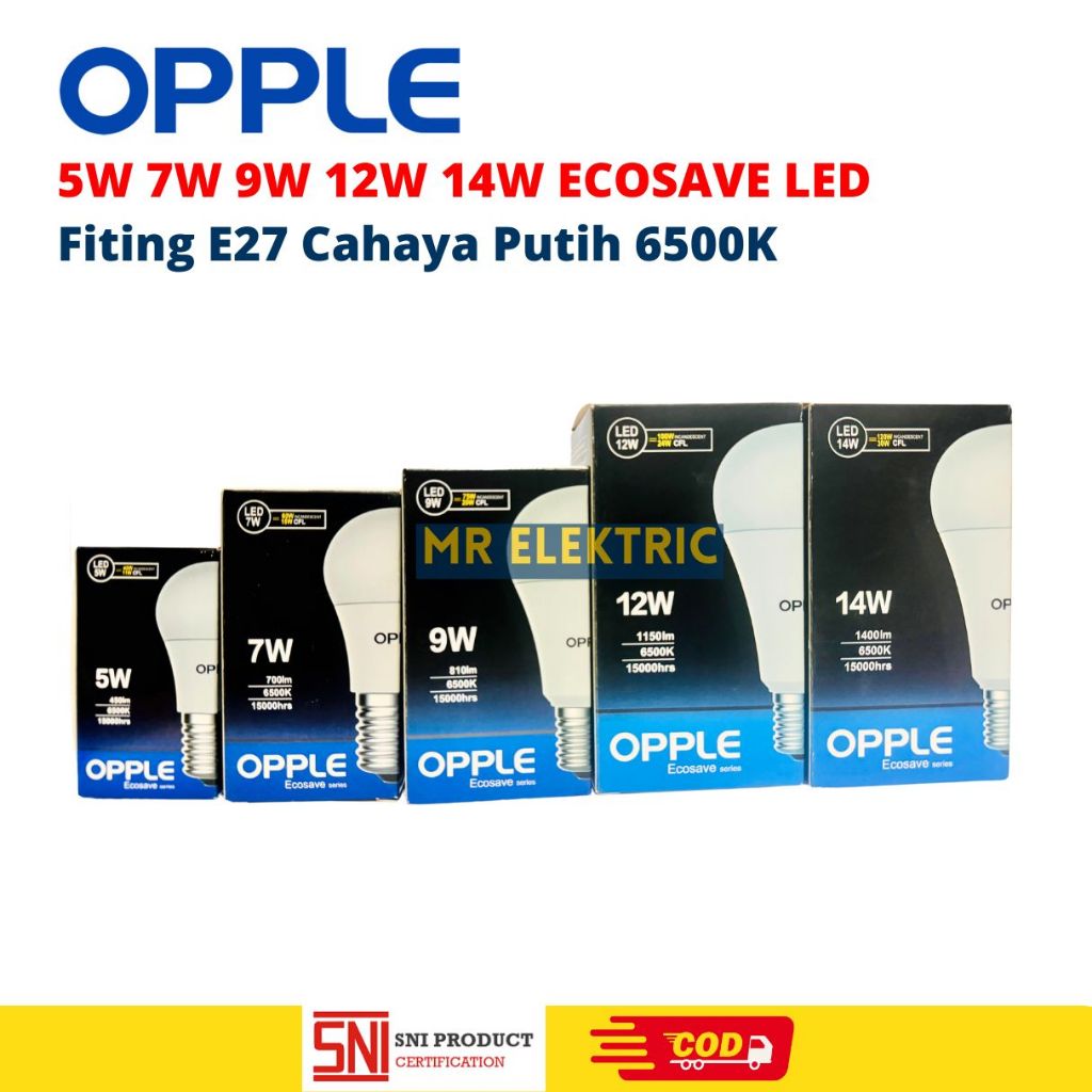 Jual OPPLE ECOSAVE LAMPU LED BULB 5W 7W 9W 12W 14W SNI GARANSI 1 TAHUN E27 BOHLAM | Shopee Indonesia