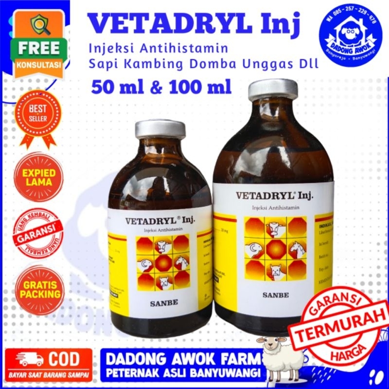Jual VETADRYL Injeksi 100ml Antihistamin Hewan obat sakit SAPI KAMBING ...