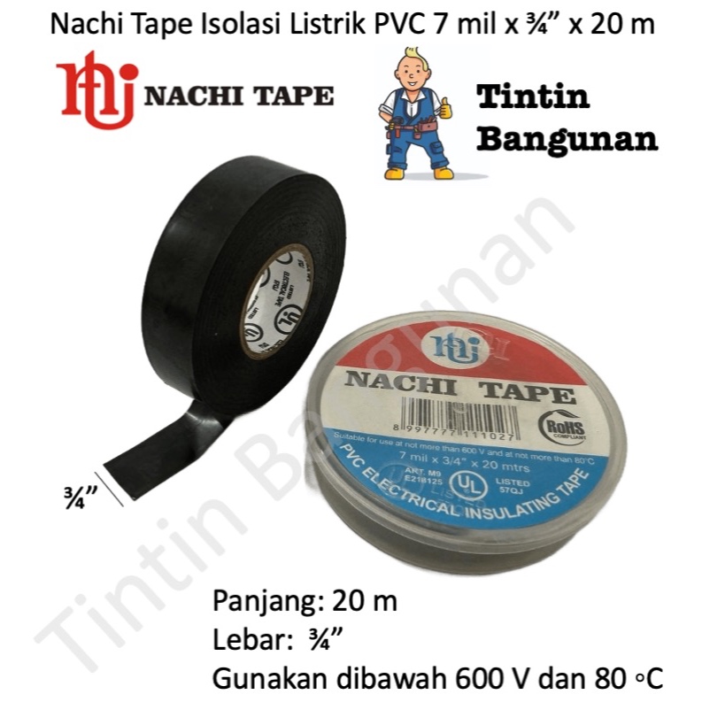 Jual Nachi Tape Isolasi Insulasi Listrik PVC 3/4” (3/4 Inch) x 20 meter ...