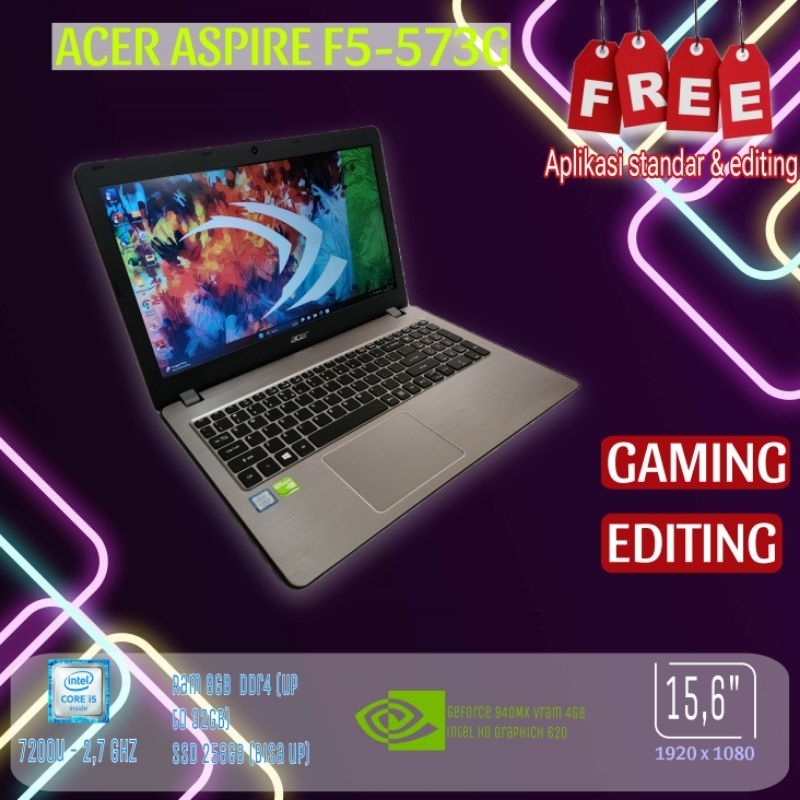 Jual laptop Dual vga Nvidia GeForce 940mx vram 4gb acer aspire F5 573G - core i5 Gen7 - Layar 15 ...