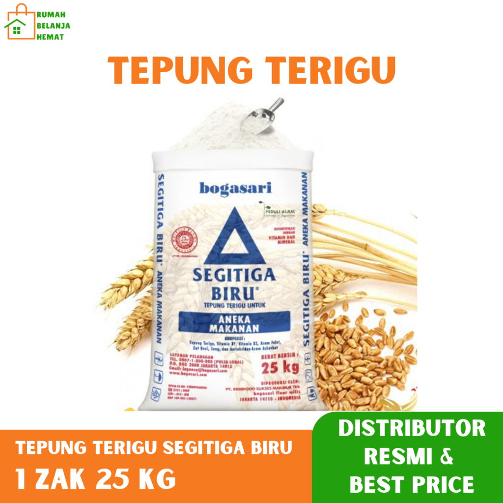 Jual Tepung Terigu Bogasari Segitiga Biru 25KG Tepung Premium Protein ...