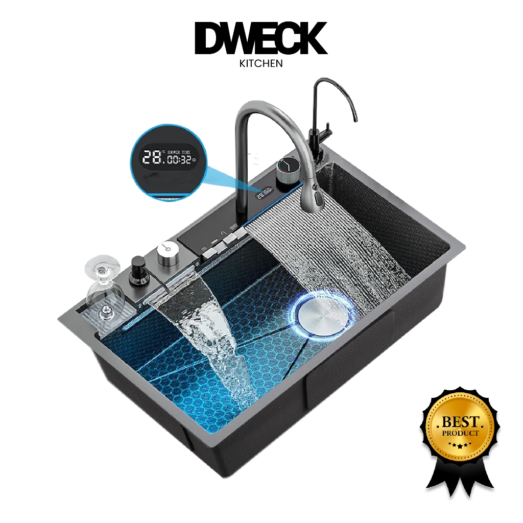 Jual Kitchen Sink Luxury Stainless Black Digital Led / Sink Waterfall ...
