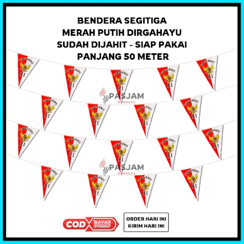 Jual 50 Meter Bendera Segitiga Merah Putih Kain Garuda Dirgahayu Hias Festival Banner Rawis ...