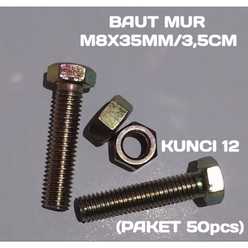 Jual MUR BAUT M8X35MM/3,5CM(50pcs)KUNCI 12 | Shopee Indonesia