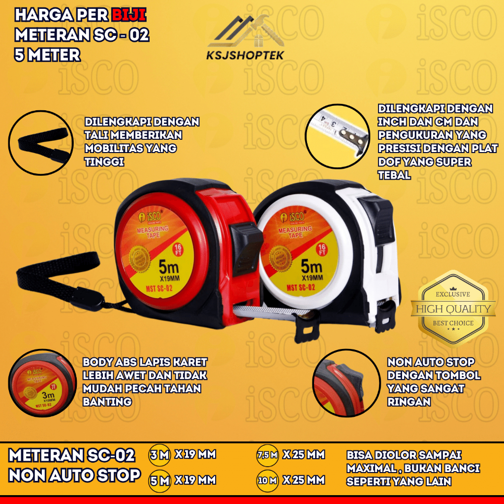 Jual Meteran Saku Ukur ABS Lock Measuring Tape 5 METER Meteran tukang ...