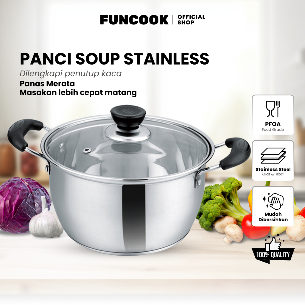 Jual FUNCOOK Panci sup sop soup pot 20cm Stainless steel tutup kaca ...