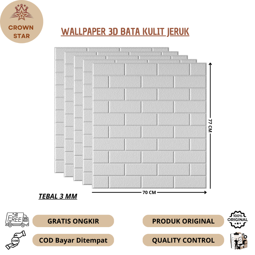 Jual Crown Star - Wallpaper Dinding 3D Bata Kulit Jeruk 70x77cm Tebal ...
