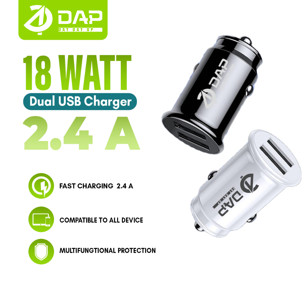 Jual DAP D-CC1N Car Charger PD 18 watt 2.4A Dual Port USB Fast Charging ...