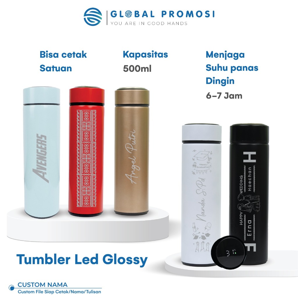Jual Custom Tumbler Smart LED Glossy Suhu Temperatur Botol Minum ...