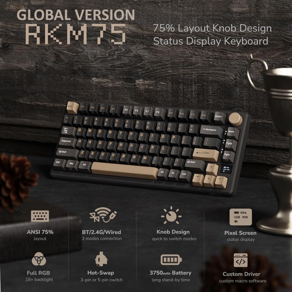 Jual Royal Kludge RK M75 Wireless 3-Mode LED Gasket Mechanical Keyboard ...